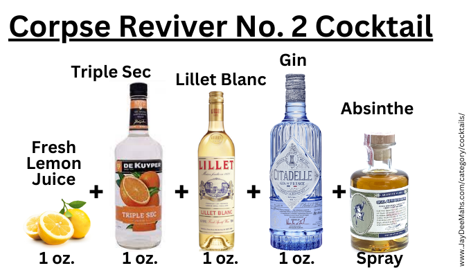 Corpse Reviver No. 2 Cocktail Recipe - JayDeeMahs.com